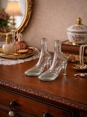 Vintage | Accents | Vintage Clear Glass Bottle High Heel Shoe Bottles ...